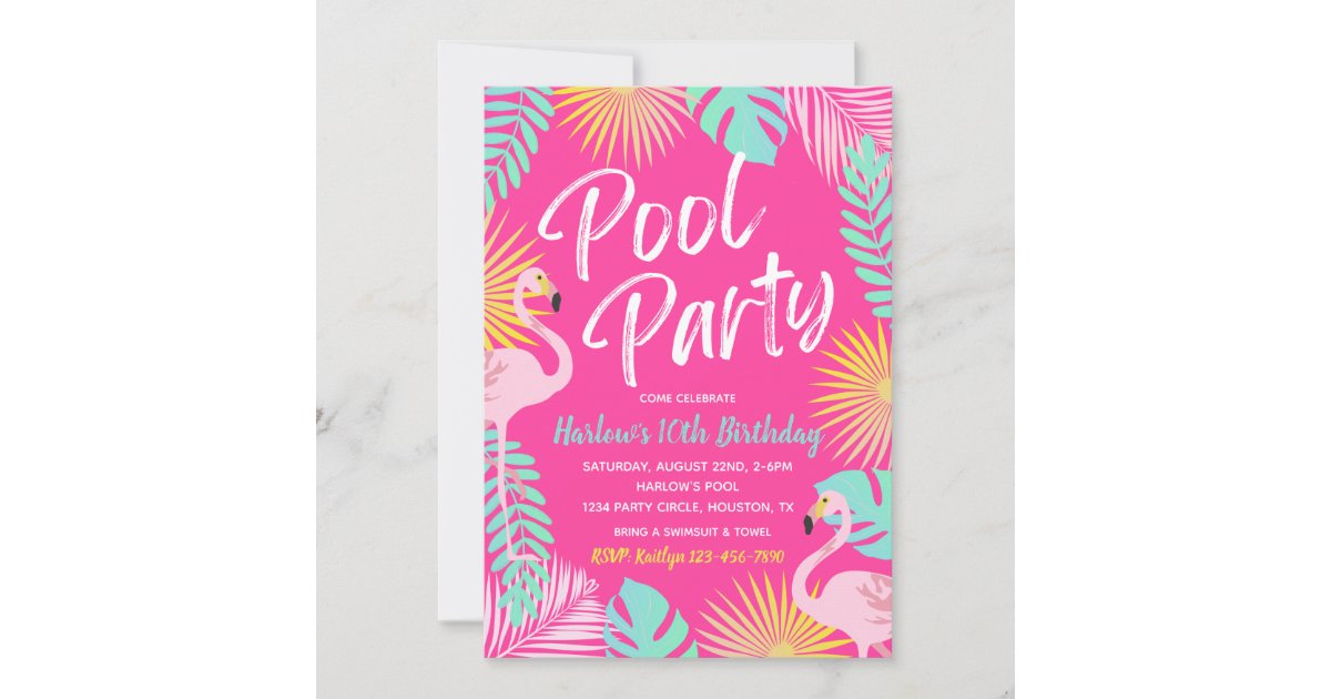 Flamingo Pool Party Birthday Invitation | Zazzle