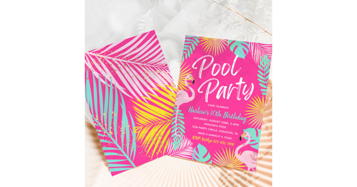 Flamingo Pool Party Birthday Invitation | Zazzle