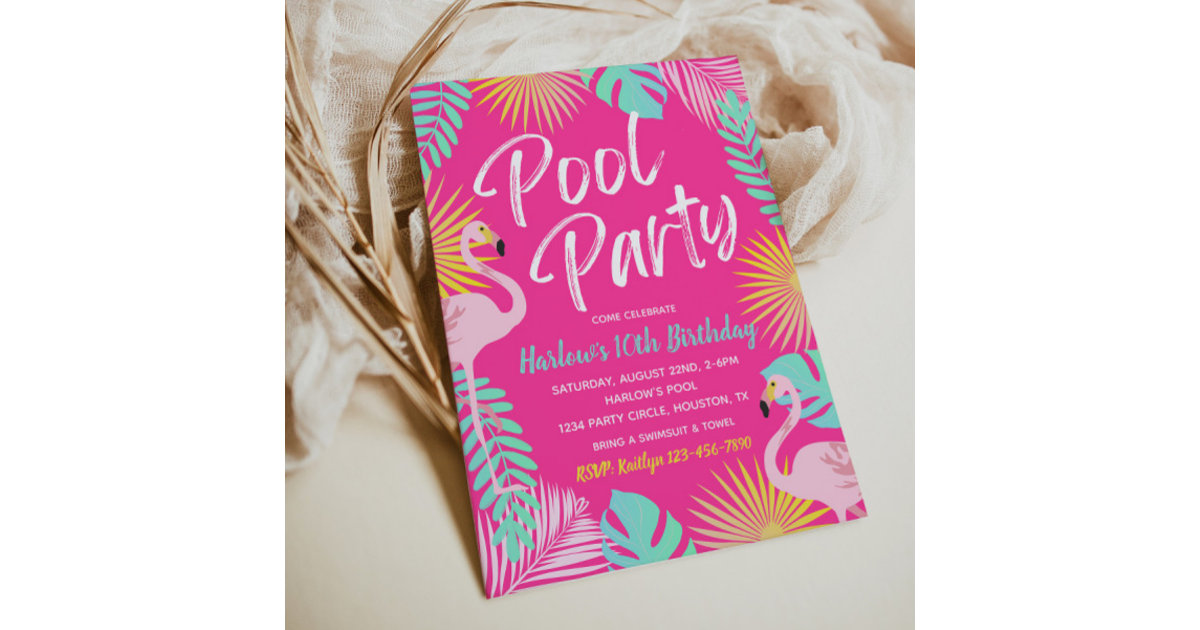 Flamingo Pool Party Birthday Invitation | Zazzle