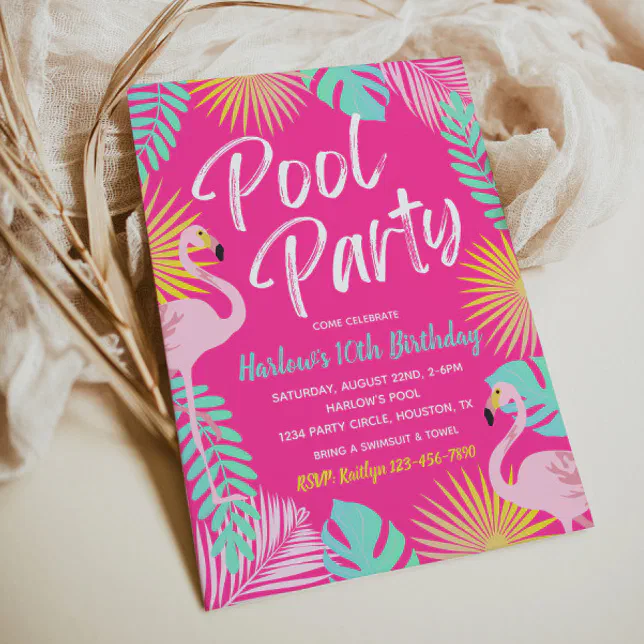 Flamingo Pool Party Birthday Invitation | Zazzle
