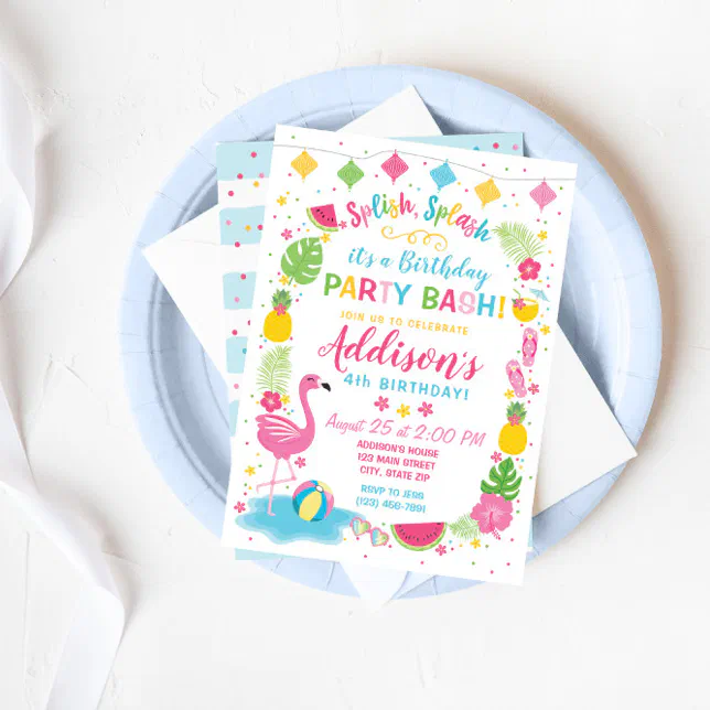 Flamingo Pool Party Birthday Invitation | Zazzle