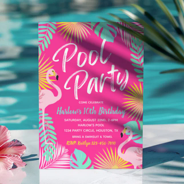 Flamingo Pool Party Birthday Invitation | Zazzle