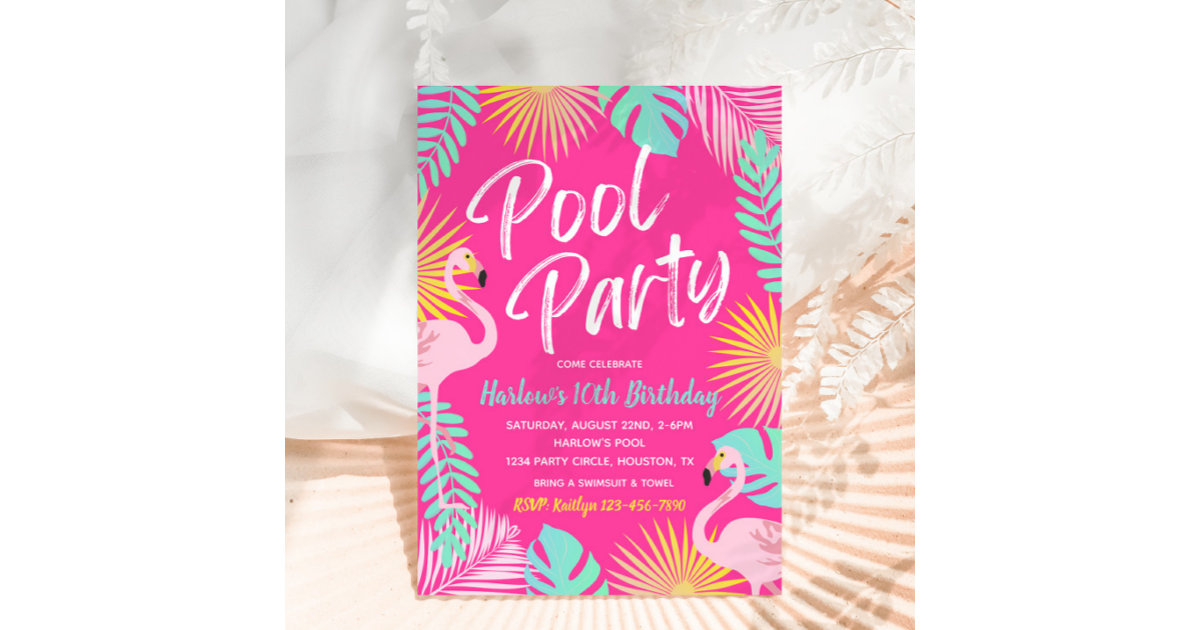 Flamingo Pool Party Birthday Invitation | Pool | Zazzle