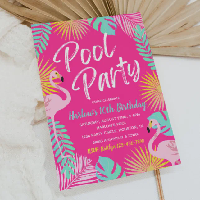 Flamingo Pool Party Birthday Invitation | Pool | Zazzle