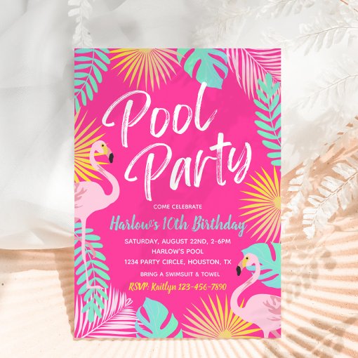 Flamingo Pool Party Birthday Invitation | Pool | Zazzle