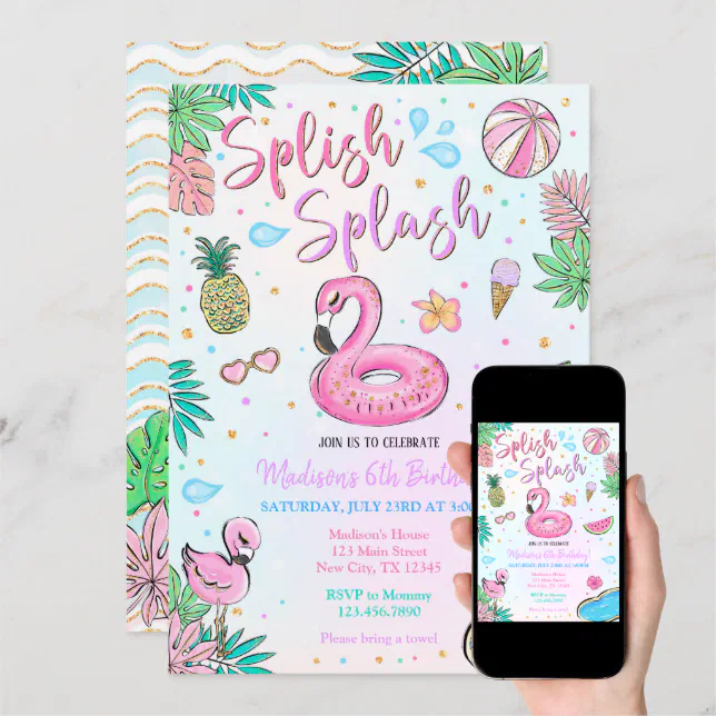 Flamingo Pool Party Invitation | Zazzle