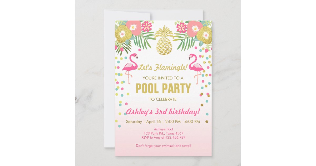 Flamingo Pool party invitation Tropical | Zazzle