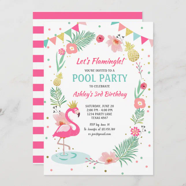 Flamingo Pool party invitation Tropical Birthday | Zazzle