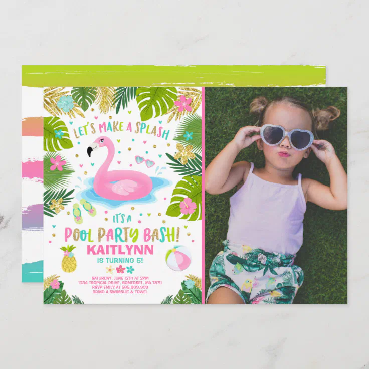Flamingo Pool Party Invitation Tropical Flamingo | Zazzle