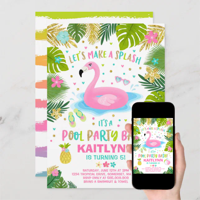 Flamingo Pool Party Invitation Tropical Flamingo | Zazzle