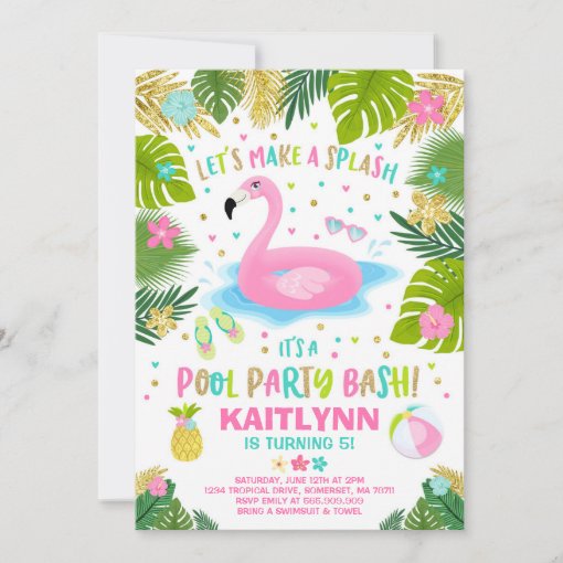 Flamingo Pool Party Invitation Tropical Flamingo | Zazzle