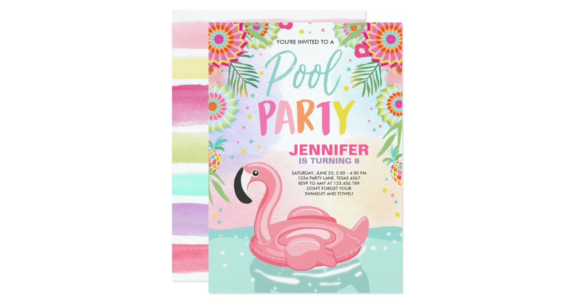 Flamingo Pool party invitation Tropical Pool float | Zazzle.com