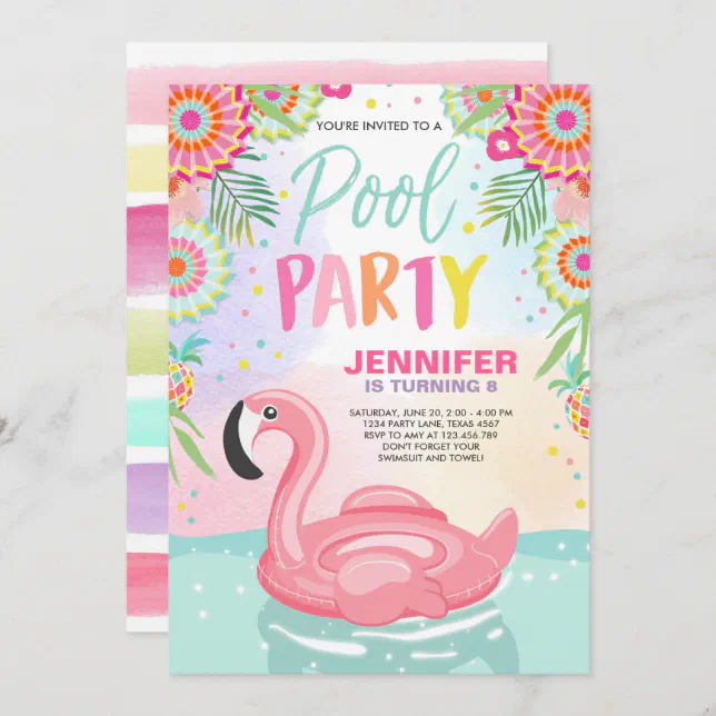 Flamingo Pool party invitation Tropical Pool float | Zazzle