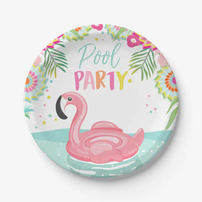 Flamingo Pool Party Paper Plates Tropical Float | Zazzle