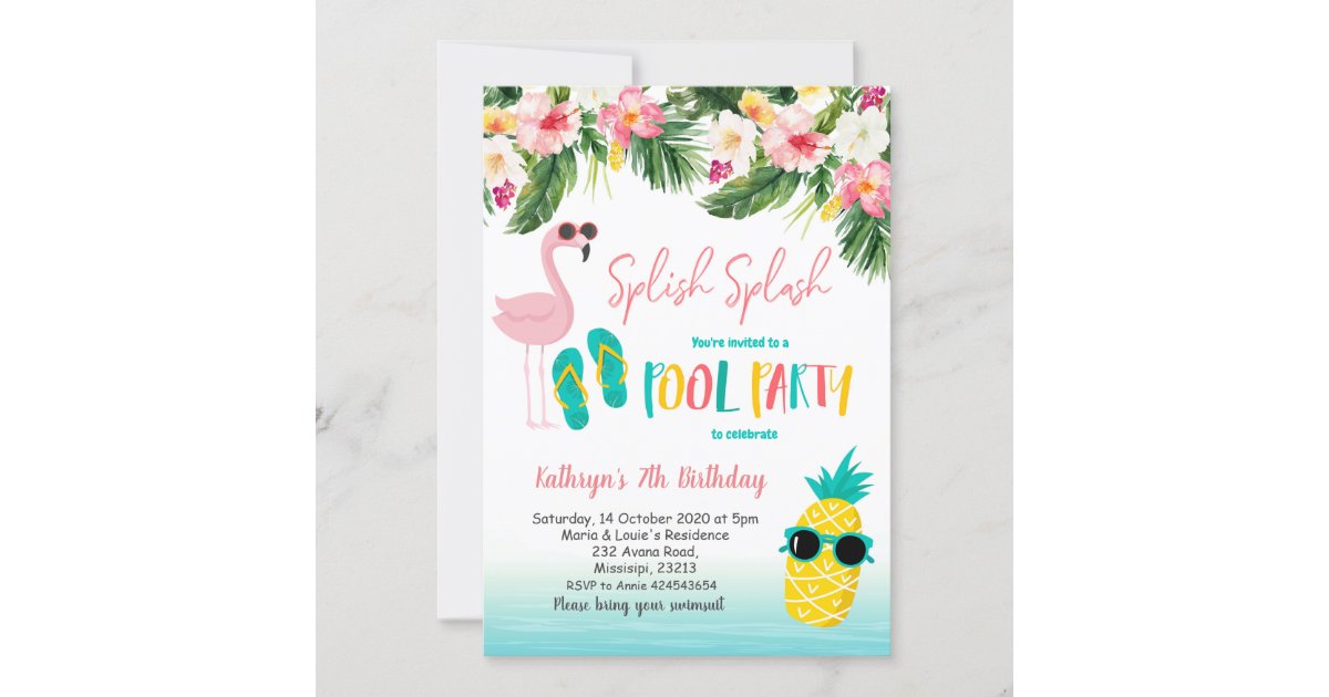 Flamingo Pool Party Summer Birthday Party Invitation | Zazzle