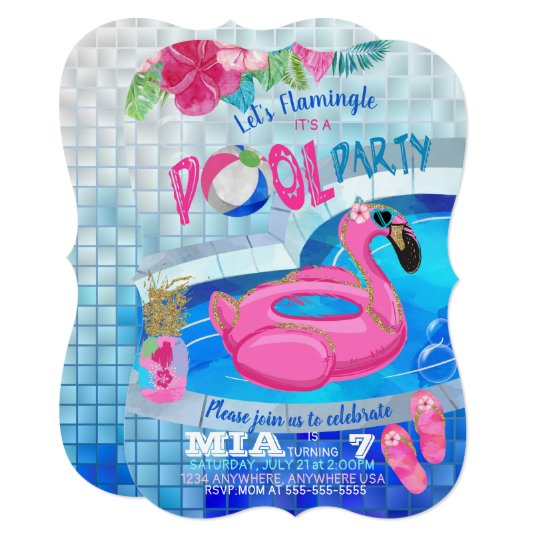 Flamingo Pool Party, Tropical Birthday Invitation | Zazzle.com