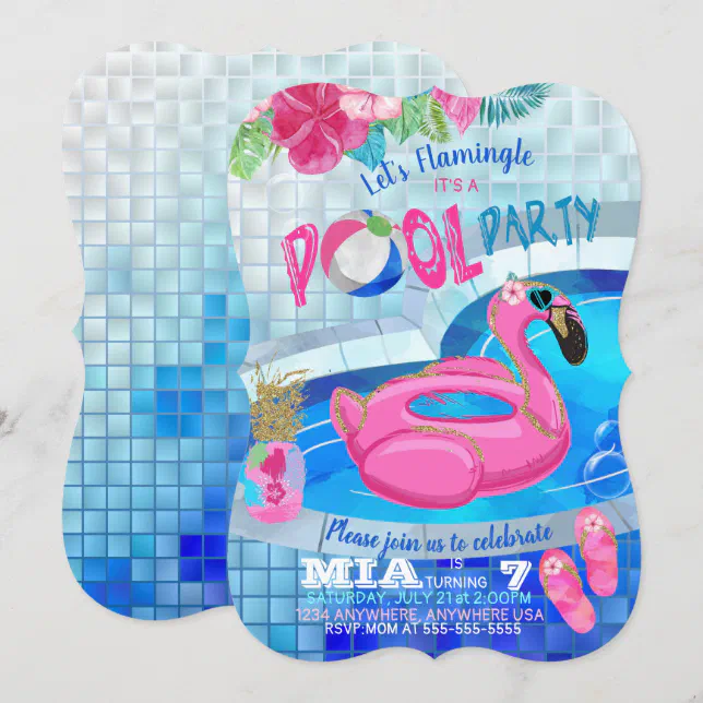 Flamingo Pool Party, Tropical Birthday Invitation | Zazzle