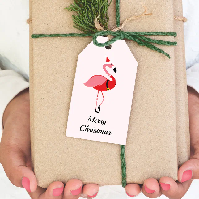 Flamingo Santa Pink Holiday Merry Christmas Gift Tags | Zazzle