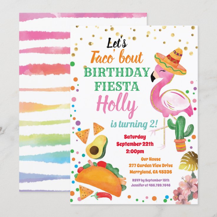 Flamingo Taco Fiesta Girl Birthday Party Invitation | Zazzle