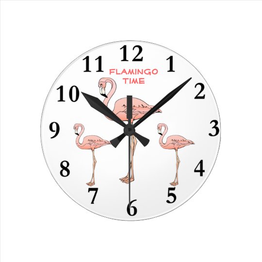 FLAMINGO TIME, 3 Pink Flamingo Birds Round Clock | Zazzle.com