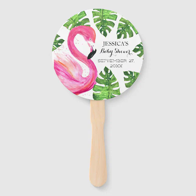Flamingo Tropical Leaves Baby Shower Party Hand Fan | Zazzle