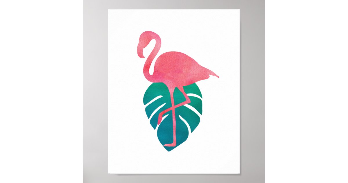 Flamingo Tropical Leaves Watercolor Art Poster | Zazzle