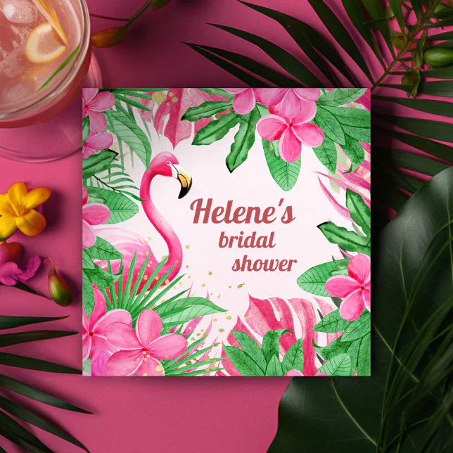 Flamingo Tropical Pink Floral Bridal Shower Napkins | Zazzle
