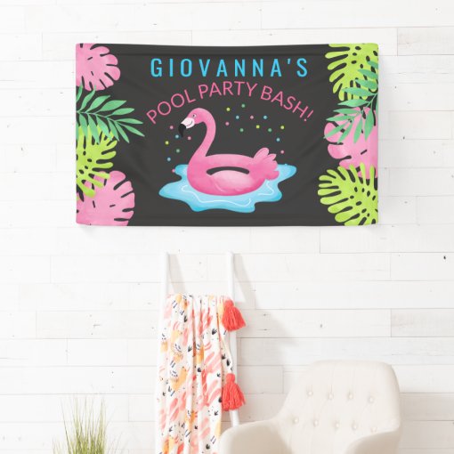 Flamingo Tropical Pool Party Bash Birthday Banner | Zazzle