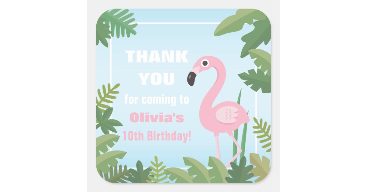 Flamingo Tropical Summer Thank You Stickers | Zazzle