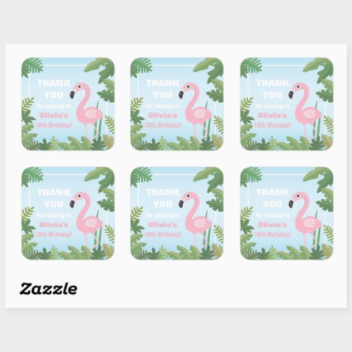 Flamingo Tropical Summer Thank You Stickers | Zazzle