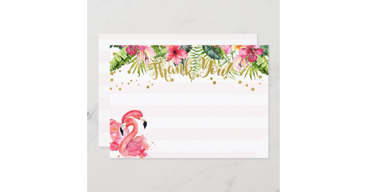 Flamingo Tropical Thank You Card Pink & Gold | Zazzle