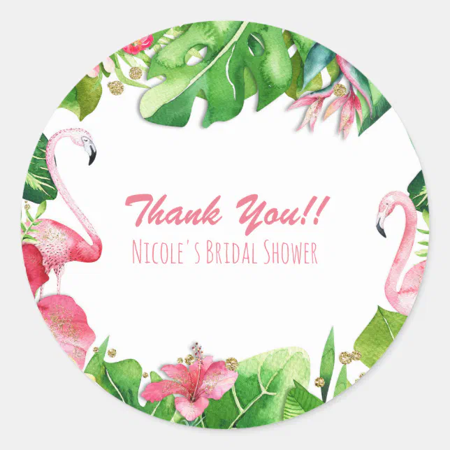 Flamingo Tropics Summer Birthday Party Favor Classic Round Sticker | Zazzle