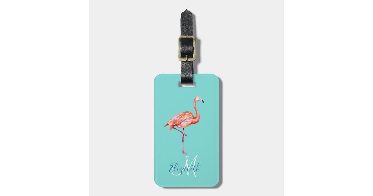 Flamingo Turquoise Trendy Summer Monogram Luggage Luggage Tag | Zazzle