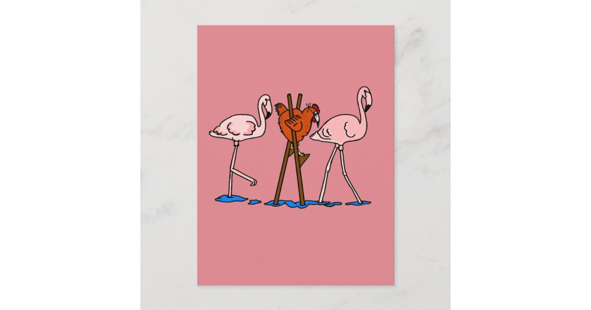 Flamingos And Chicken With Pink Background Postcard | Zazzle