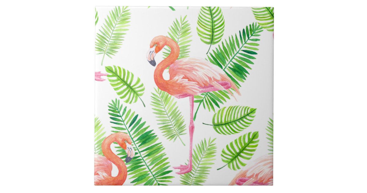 Flamingos and tropical leaves ceramic tile | Zazzle