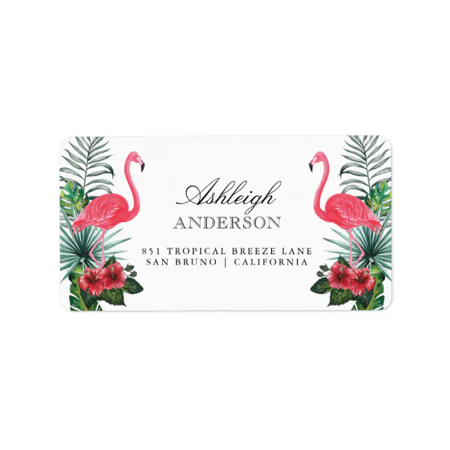 Flamingos & Pineapple | Tropical Flora Label | Zazzle
