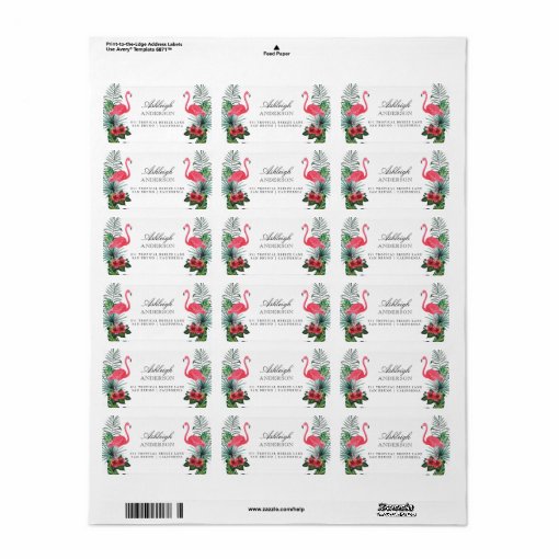 Flamingos & Pineapple | Tropical Flora Label | Zazzle