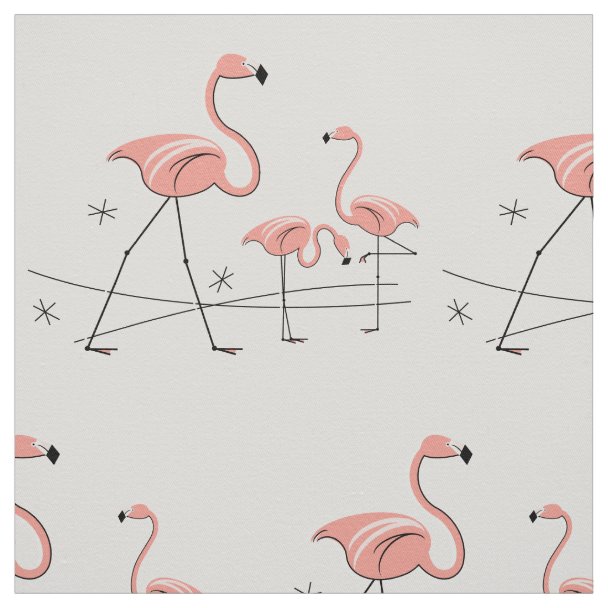 Retro Flamingo Pattern Fabric | Zazzle