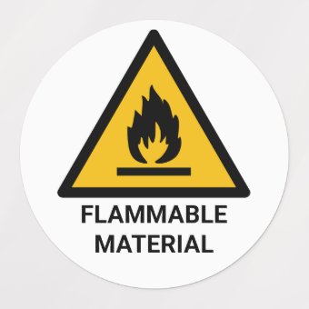 flammable material warning, fire hazard symbol labels | Zazzle