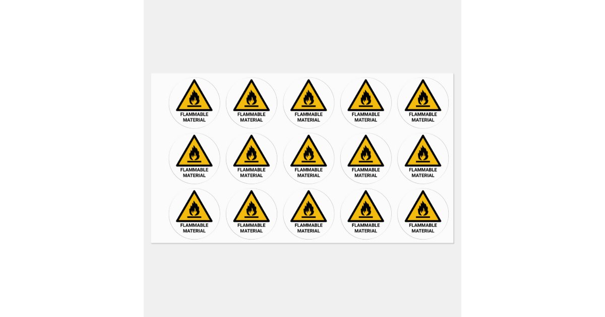 flammable material warning, fire hazard symbol labels | Zazzle