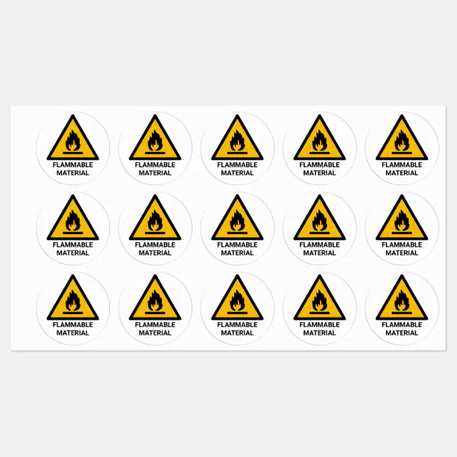 flammable material warning, fire hazard symbol labels | Zazzle