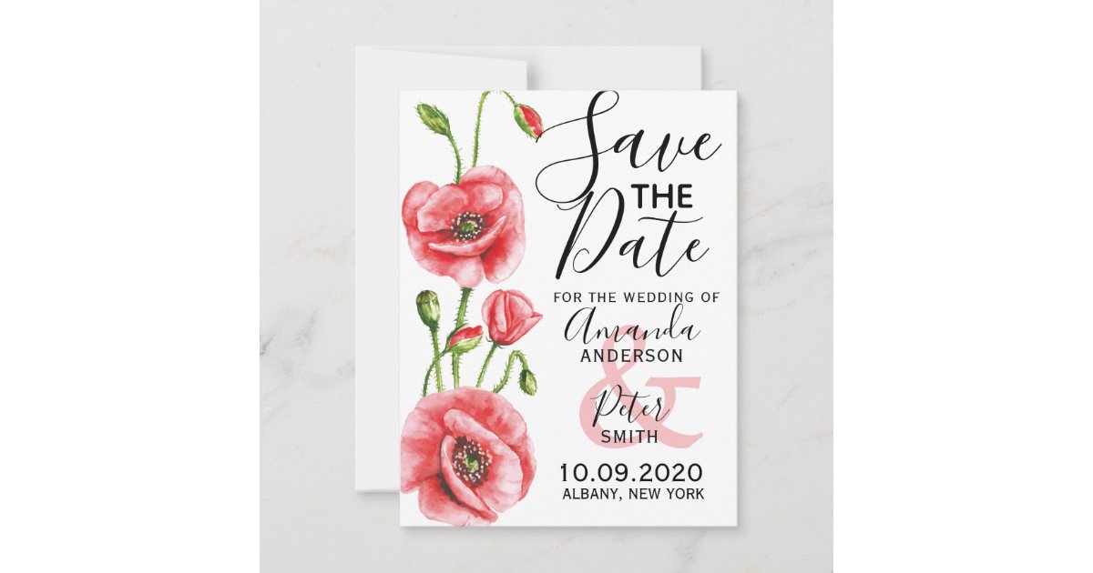 Flanders Poppy Elegant Watercolor Wedding Save The Date | Zazzle