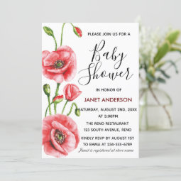 Flanders Poppy Watercolor Baby Shower Invitation | Zazzle