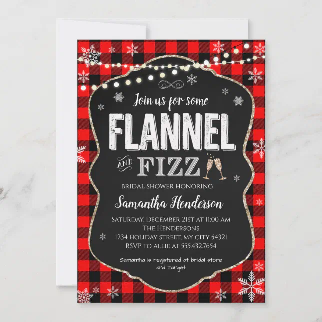Flannel and Fizz Bridal Shower Buffalo plaid Invitation | Zazzle