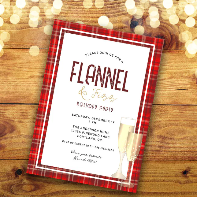 Flannel and Fizz Christmas Holiday Party Invitation | Zazzle