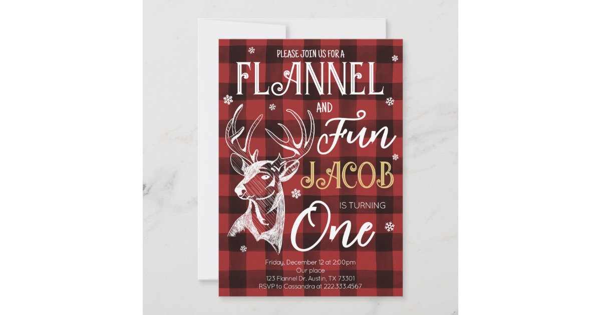 Flannel and Fun Holiday Birthday Party Invitation | Zazzle