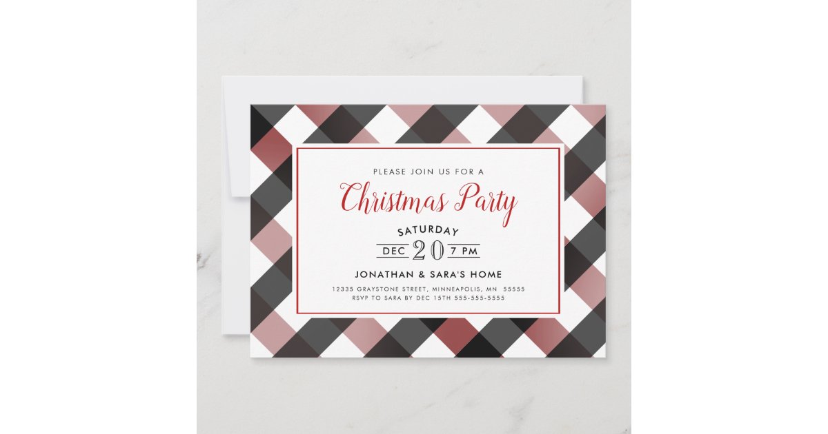 Flannel Border Christmas Party Invitation | Zazzle