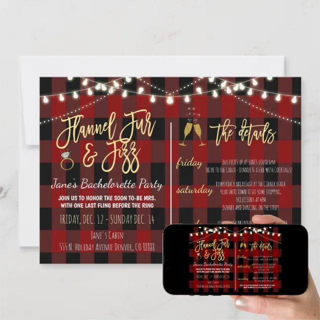 Flannel Fur and Fizz Party Invitation | Zazzle