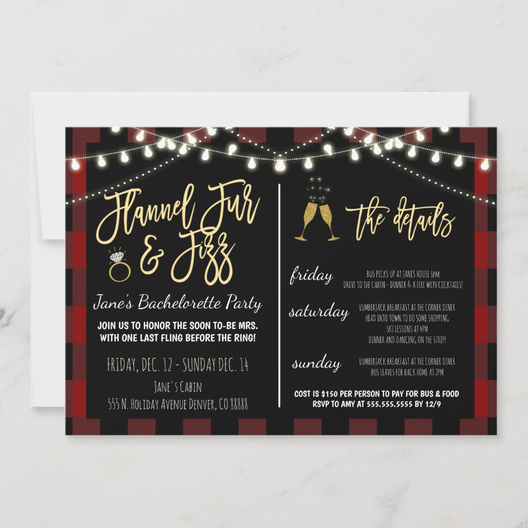 Flannel Fur and Fizz Party Invitation | Zazzle