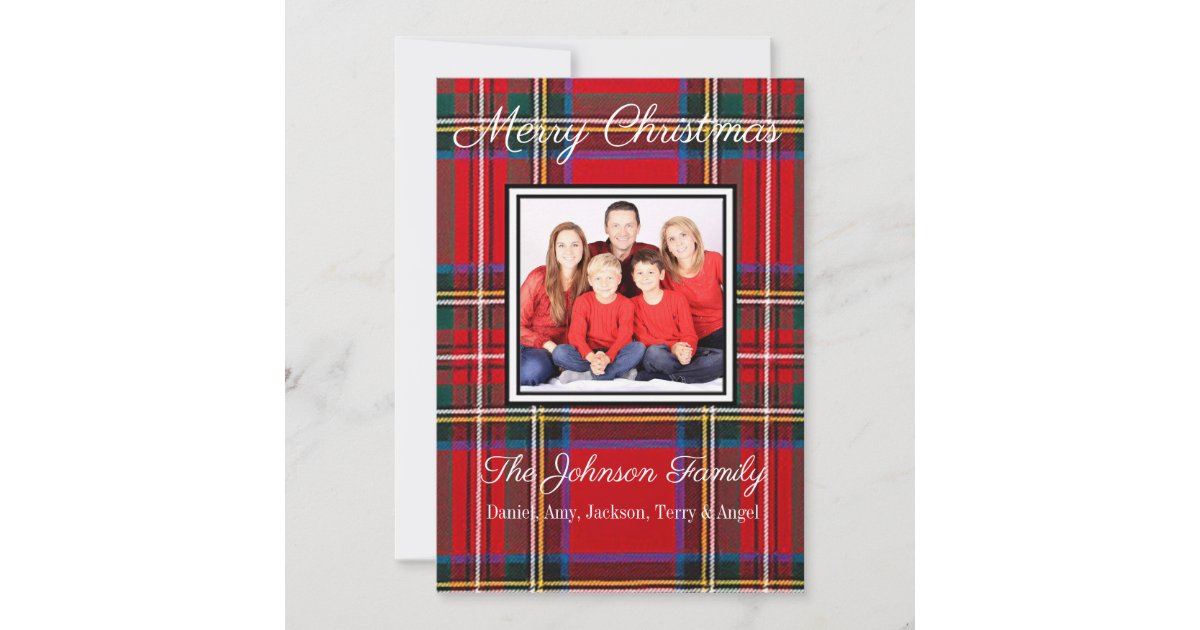 Flannel Personalized Family Photo Christmas Card | Zazzle
